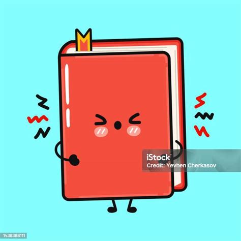 귀여운 화난 책 캐릭터 벡터 손으로 그린 만화 Kawaii 캐릭터 그림 아이콘입니다 파란색 배경에 격리되어 있습니다 슬픈 책 캐릭터 개념 0명에 대한 스톡 벡터 아트 및