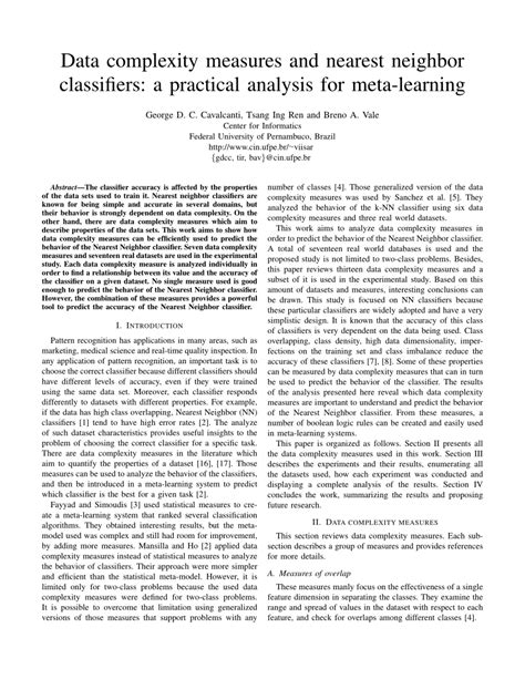 Pdf Data Complexity Measures And Nearest Neighbor Classifiers A