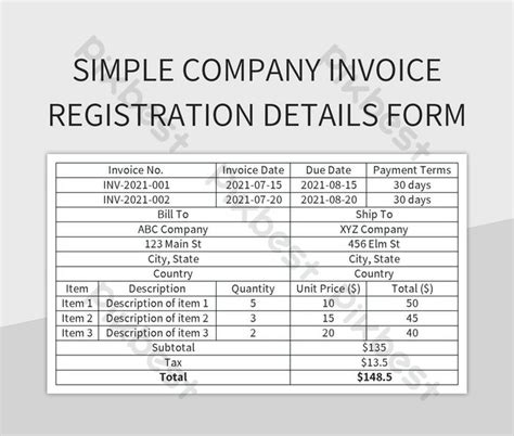 Create An Invoice Registration Form For Your Company Excel Template Free Download Pikbest