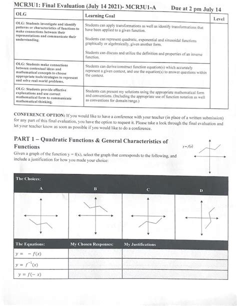 Solved Mcr3u1 Final Evaluation July 14 2021 Mcr3u1 A Olg
