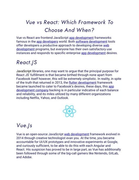 Ppt Vue Vs React Which Framework To Choose And When Powerpoint