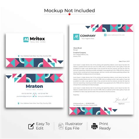 기하학적 레터헤드 및 명함 디자인 프리미엄 벡터