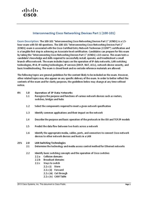 Interconnecting Cisco Networking Devices Part 1 100 101 Exam Description Pdf Network