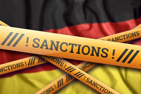 창조적 인 배경 독일 제재 노란색 펜싱 테이프의 국기에 비문 제재 정책 조건 요구 사항 무역 전쟁의 개념 3d 렌더링 3d 일러스트레이션 0명에 대한 스톡 사진 및 기타