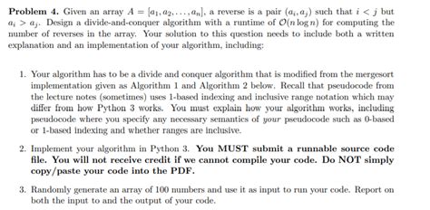 Solved Problem 4 Given An Array A A1 22 An A Chegg Com