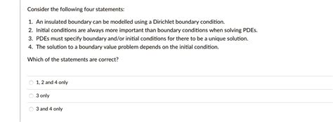 solved consider the following four statements 1 an insulated boundary