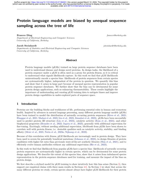 Pdf Protein Language Models Are Biased By Unequal Sequence Sampling Across The Tree Of Life