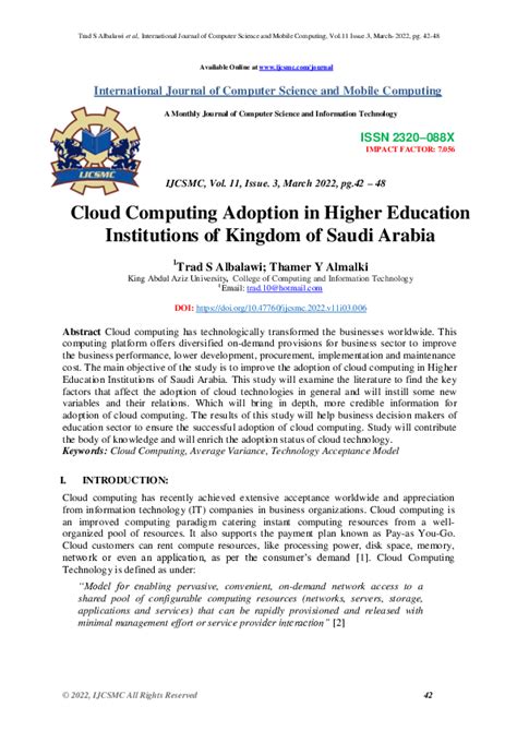 Pdf Cloud Computing Adoption In Higher Education Institutions Of Kingdom Of Saudi Arabia