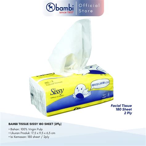 jual bambi x sissy tissue wajah 180 sheet 2ply original shopee indonesia
