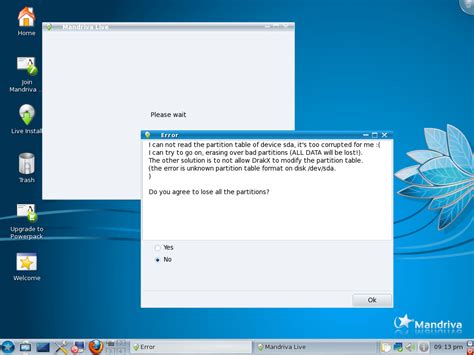 i can not read the partition table of device sda it s too corrupted