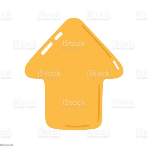 귀여운 재미 있는 노란색 화살표 아이콘입니다 벡터 손으로 그린 만화 Kawaii 캐릭터 그림 아이콘입니다 흰색 배경에 격리 노란색 화살표 위쪽 방향 0명에 대한 스톡 벡터