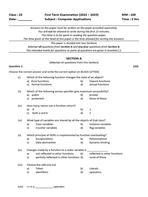 Icse Sample Paper 1 For Computer Applications Pdf Variable
