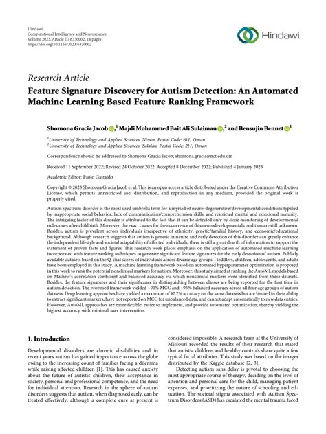Pdf Feature Signature Discovery For Autism Detection An Automated