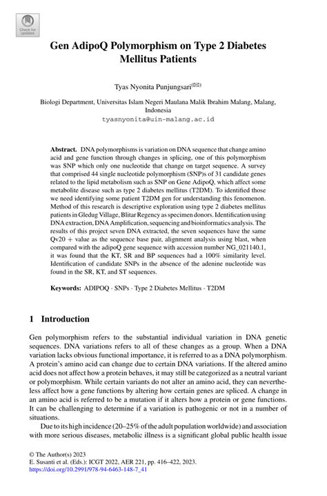 Pdf Gen Adipoq Polymorphism On Type 2 Diabetes Mellitus Patients