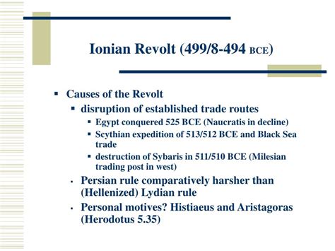 Ppt Persian Wars 499 479 Bce Ionian Revolt To Erymedon Powerpoint