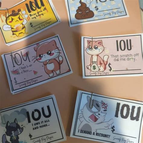 Cute Iou Slip Placeholders Printable Set Of 6 Etsy