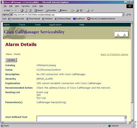 Cisco Callmanager Serviceability System Guide Release 3 3 2 Alarms [cisco Unified