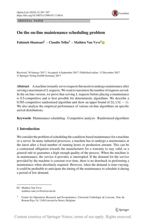 On The On Line Maintenance Scheduling Problem Request Pdf
