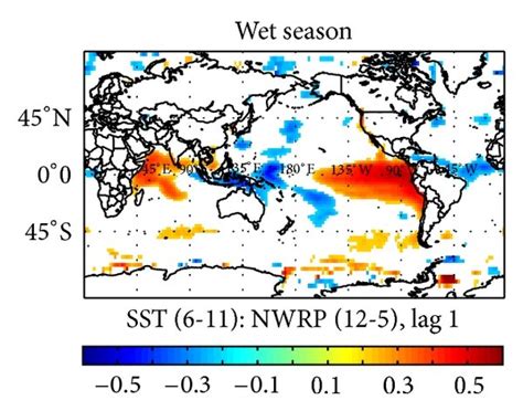 Correlation Coefficient Maps Between Sst And Nwrp For Wet A B And C Download Scientific