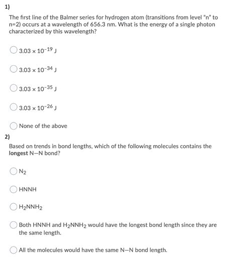 Solved 1 The First Line Of The Balmer Series For Hydrogen