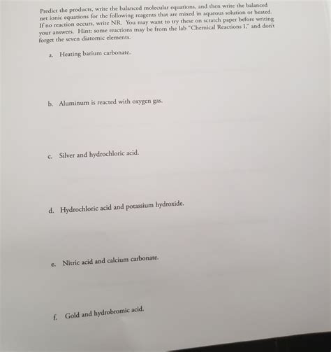 Solved Predict The Products Write The Balanced Molecular Eo