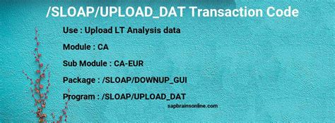 SLOAP UPLOAD DAT SAP Tcode For Upload LT Analysis Data