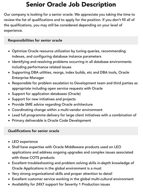 Senior Oracle Job Description Velvet Jobs