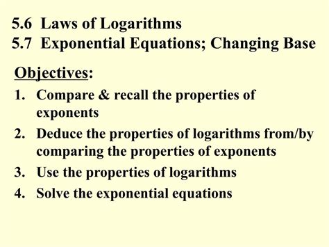 PPT Laws Of Logarithms Exponential Equations Changing Base PowerPoint Presentation