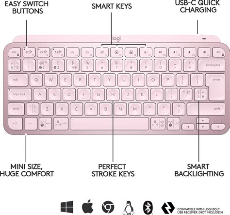 Logitech MX Keys Mini näppäimistö pinkki Verkkokauppa com