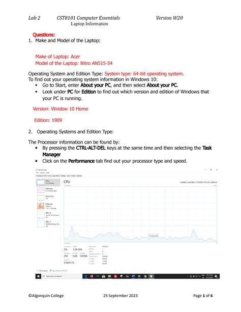 Lab Laptop Student Assignment Copy Laptop Information Questions Make And Model Of The
