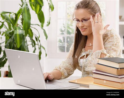 Student Girl Learing With Laptop Stock Photo Alamy