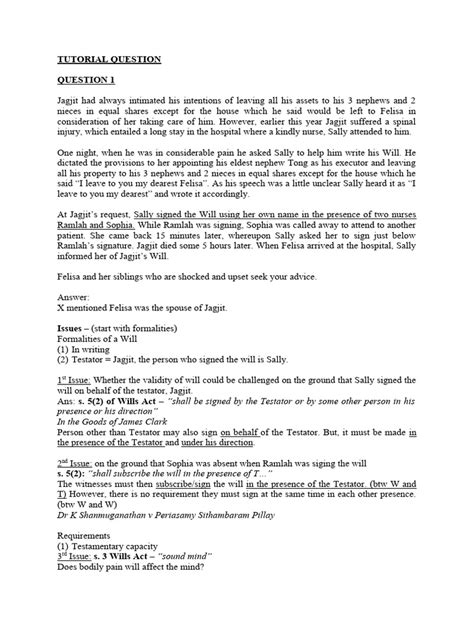 Tutorial 1 Question Pdf Will And Testament Common Law