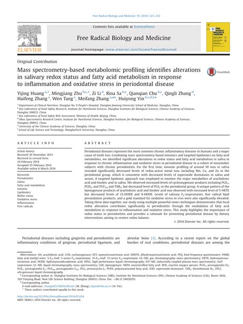 Pdf Mass Spectrometry Based Metabolomic Profiling Identifies