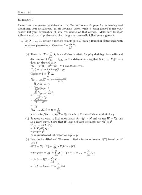 164Homework 07 164 Homework 07 Homework 7 Please Read The General Guidelines On The Canvas