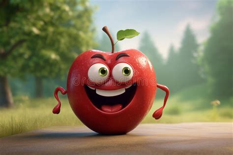 A Cheerful Animated Red Apple With A Smile On Its Face Stock Illustration Illustration Of