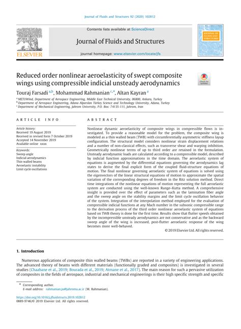 PDF Reduced Order Nonlinear Aeroelasticity Of Swept Composite Wings Using Compressible