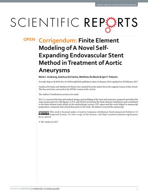 Pdf Corrigendum Finite Element Modeling Of A Novel Self Expanding Endovascular Stent Method