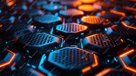 abstract hexagonal structure with neon lights premium ai generated image