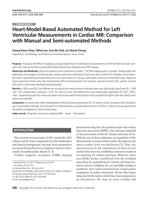 Pdf Heart Model Based Automated Method For Left Ventricular Measurements In Cardiac Mr