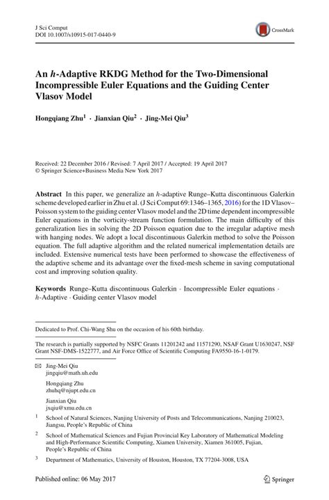 Pdf An H Adaptive Rkdg Method For The Two Dimensional Incompressible