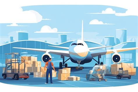 Premium Photo Vector Warehouse Workers Loading Boxes Into Airplane Cargo Aircraft