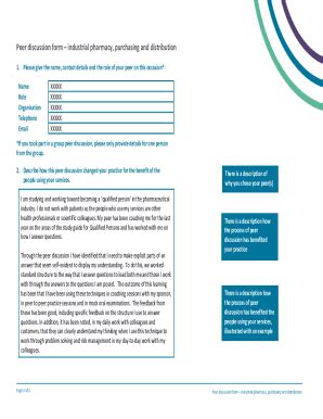 Fillable Online Peer Discussion Form Industrial Pharmacy Purchasing Fax Email Print PdfFiller