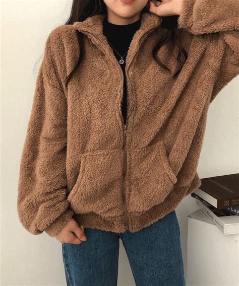 도톰~ 푸들 양털 후리스 집업 자켓 에이블리