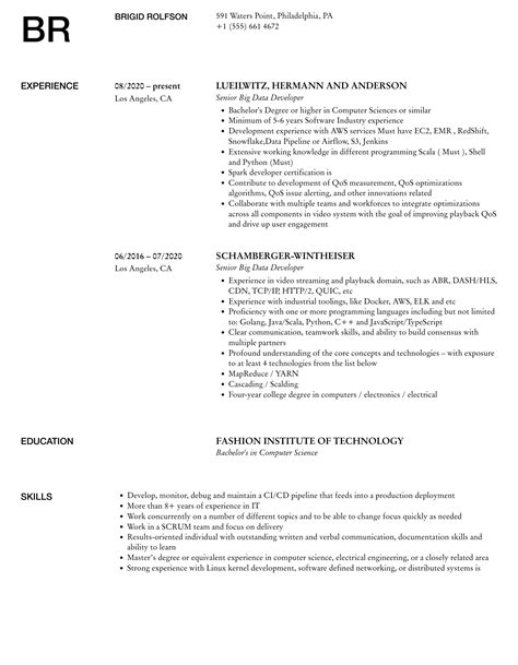 Senior Big Data Developer Resume Samples Velvet Jobs
