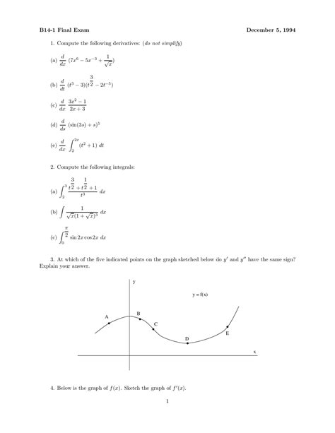 Indicated Points Differential Calculus Of One Variable Functions Exam Docsity