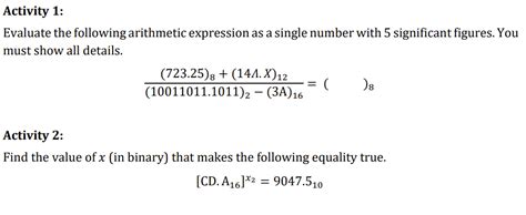 Solved Activity Evaluate The Following Arithmetic Chegg Com