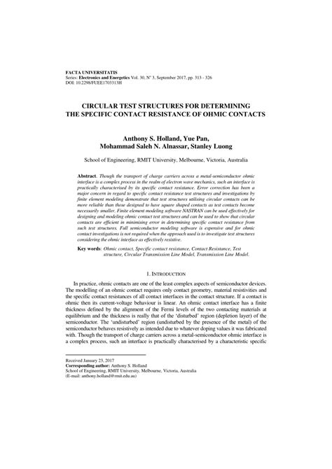 Pdf Circular Test Structures For Determining The Specific Contact