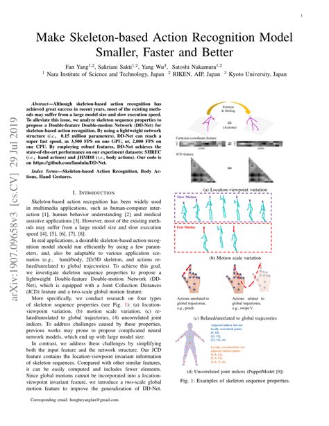 PDF Make Skeleton Based Action Recognition Model Smaller Faster And Better