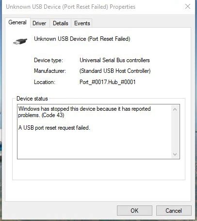 Unknown USB Device Port Reset Failed Windows 10 Forums