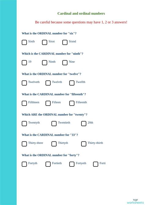 Cardinal And Ordinal Numbers Interactive Worksheet Topworksheets